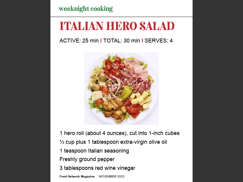 Food Network Magazine - November 2023Weeknight Cooking - Italian Hero Salad